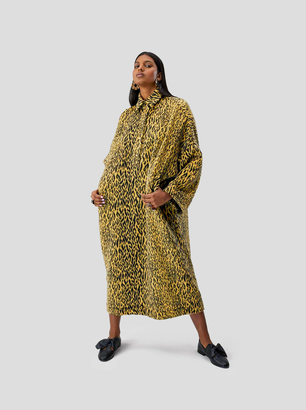 Milo Dress in Yellow Woolen Leopard | Woman | Heimstone